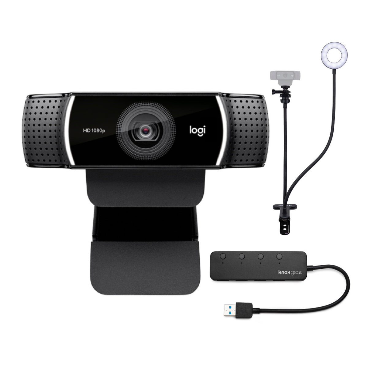 Logitech C922 Pro Stream 1080p Webcam, Knox Gear Holder and Light Stan ...